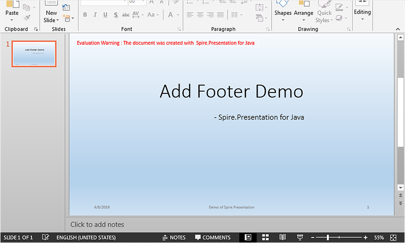 Add Footer To PowerPoint Document In Java