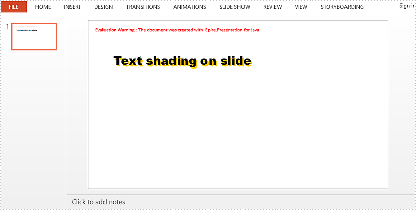 Apply A Shadow Effect To Text In PowerPoint In Java