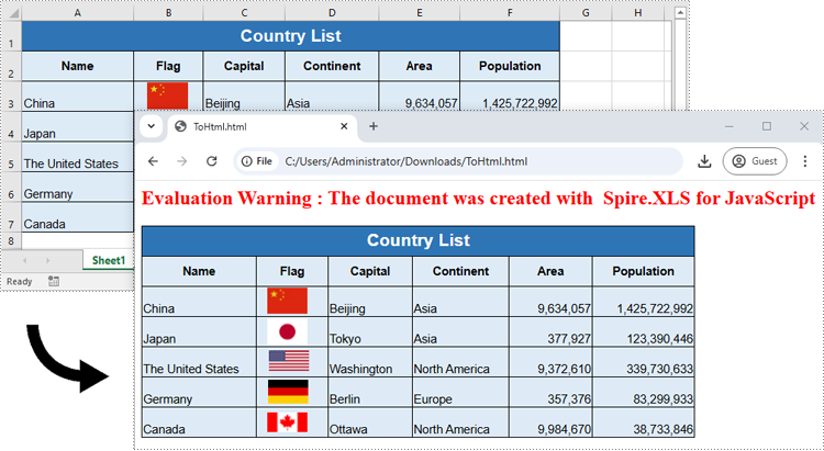 Convert Excel to HTML and Vice Versa with JavaScript in React