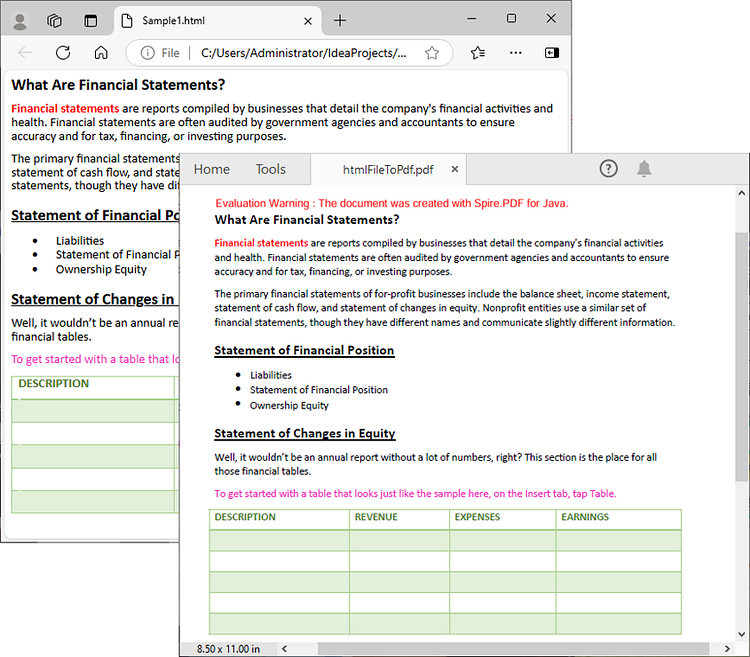 Convert HTML to PDF in Java – URLs and HTML Strings/ Files