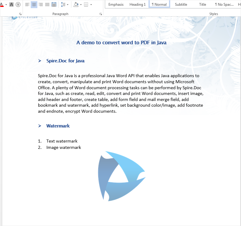 Java Add Text Watermark And Image Watermark To Word Document